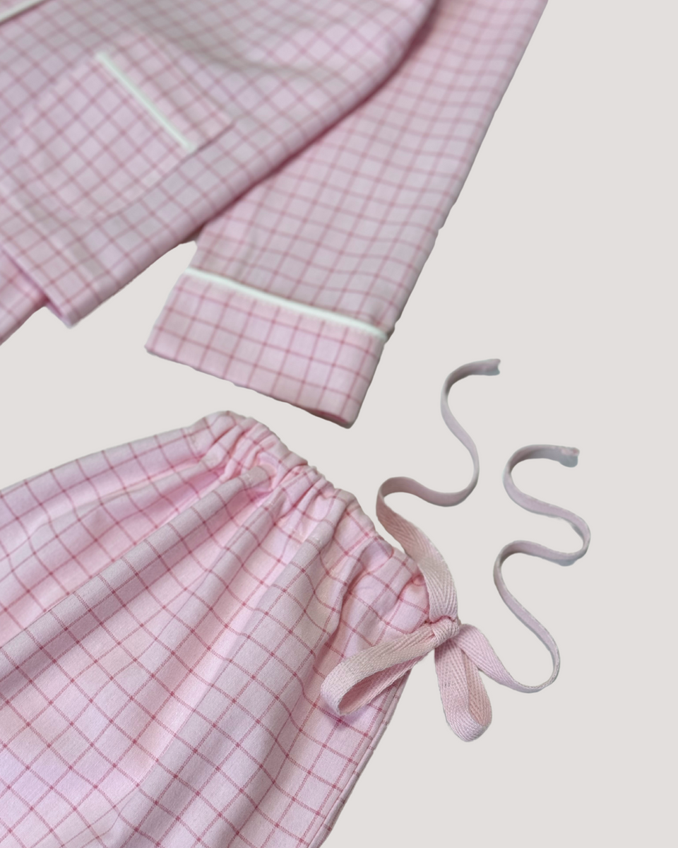 PIijama din bumbac cu carouri roz Haine copii - Haine fete, baieti si bebe