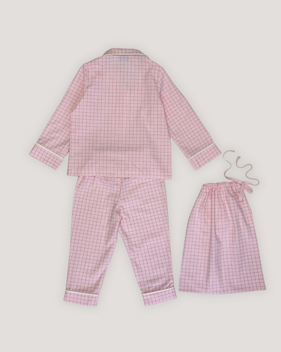 PIijama din bumbac cu carouri roz Haine copii - Haine fete, baieti si bebe