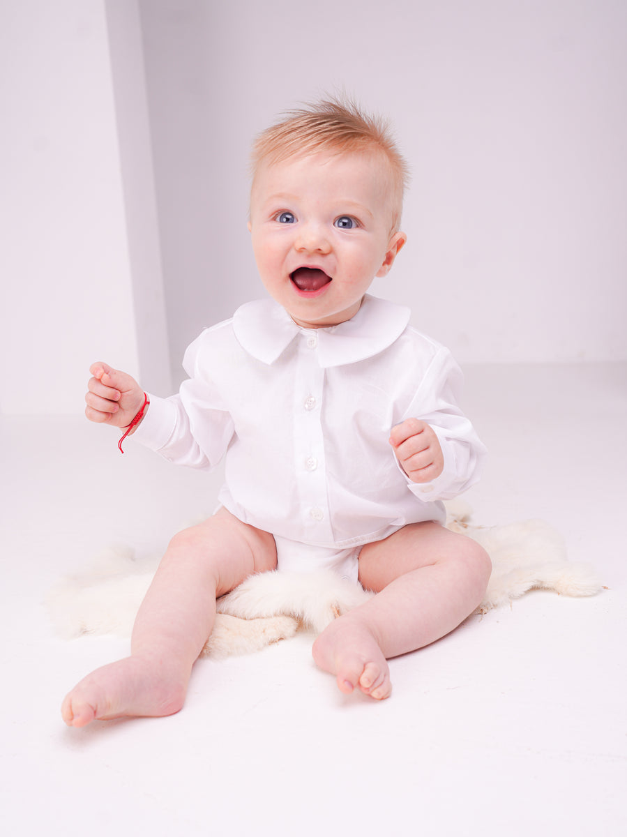 Body alb cu guler rotund Haine copii - Haine fete, baieti si bebe