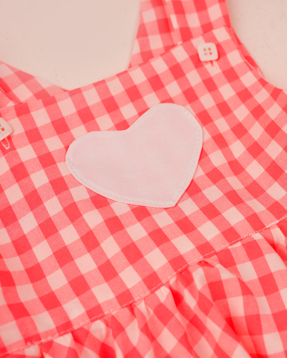Sarafan roz neon cu buzunare inimioara Haine copii - Haine fete, baieti ...